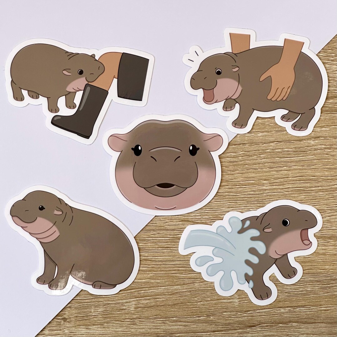 Baby Pygmy Hippo Sticker Pack | Hippo Stickers | Cute Stickers | Animal ...