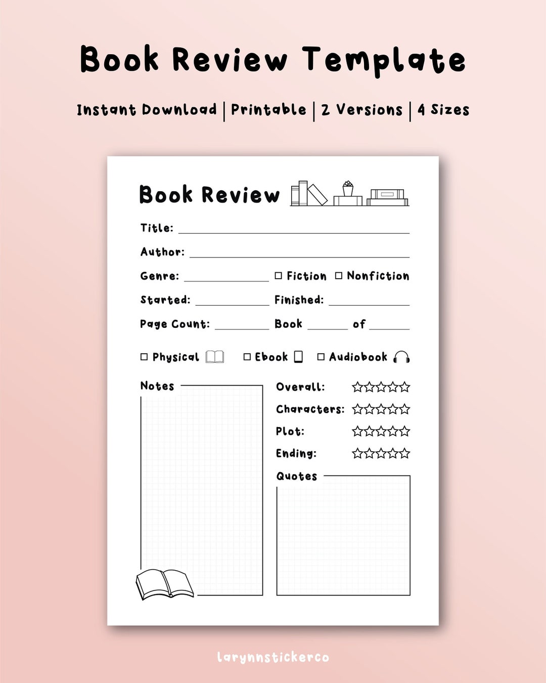 Book Review Template Printable | Reading Tracker | Digital Template ...
