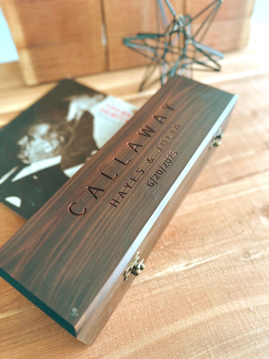 Aged Chestnut Cedar Bottle Box / Wine Box With Lock or Latch, Engraved ...