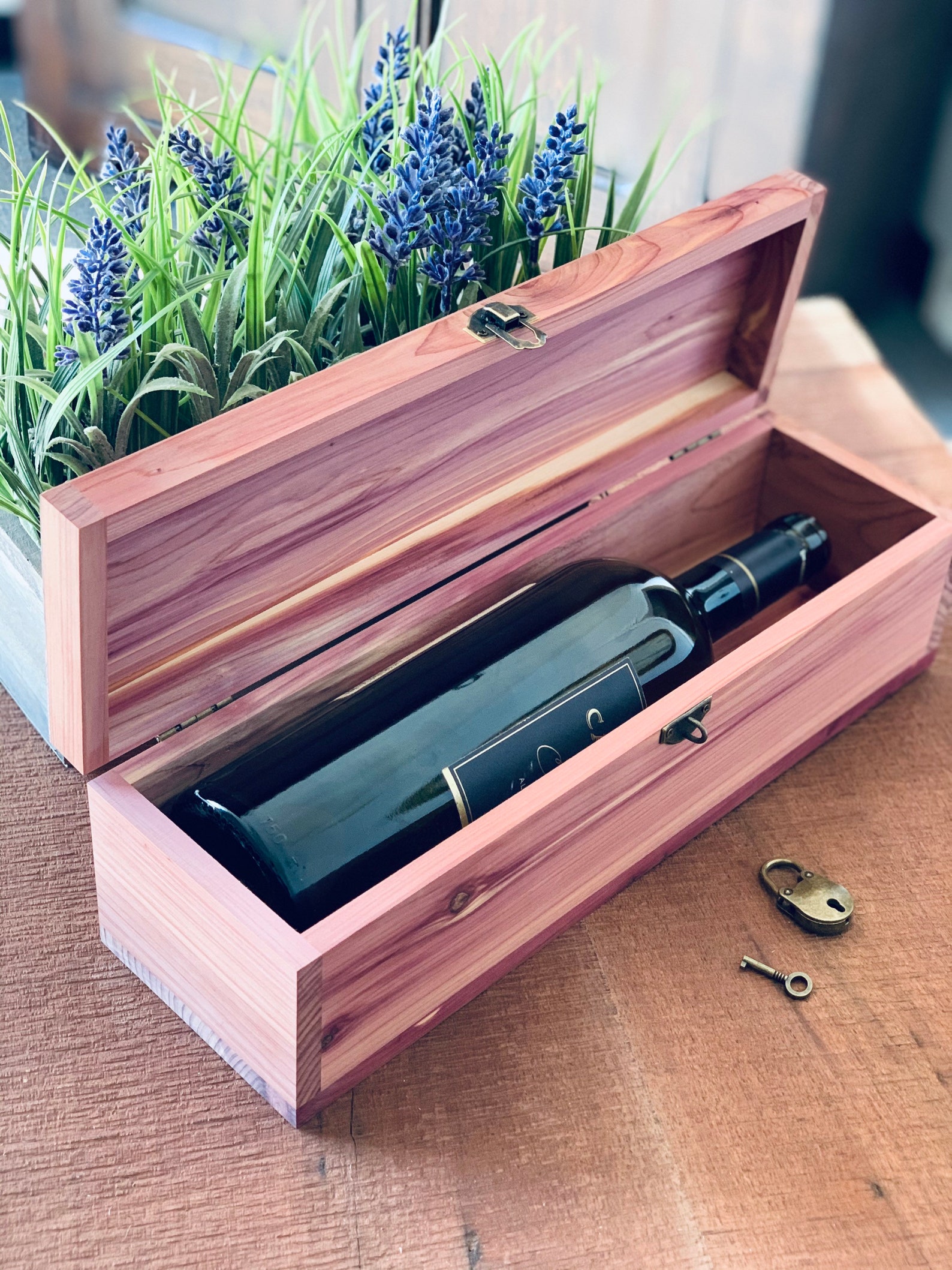 Engraved Cedar Wine Box With Lock or Latch Hand Rubbed - Etsy