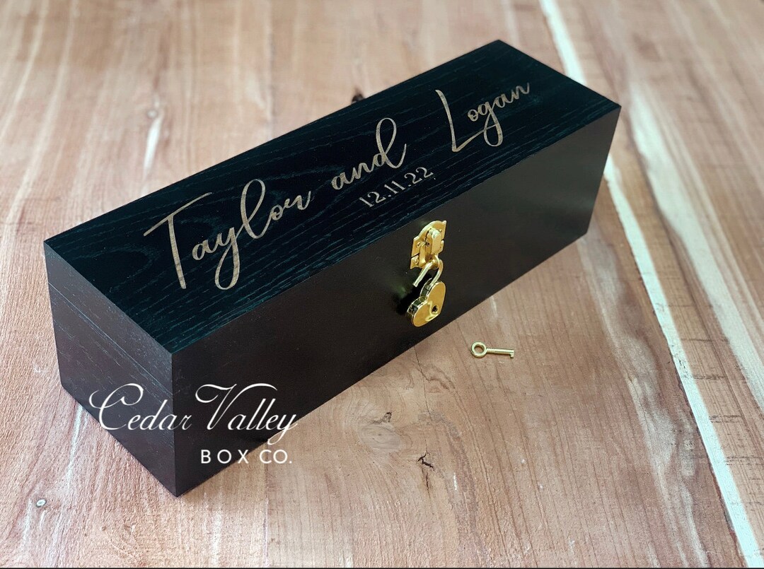 Engraved Oak Wine Box With Lock, Ceremony Box, Love Letter Box, Wedding ...