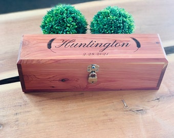 Engraved Cedar Wine Box With Lock or Latch Hand Rubbed | Etsy