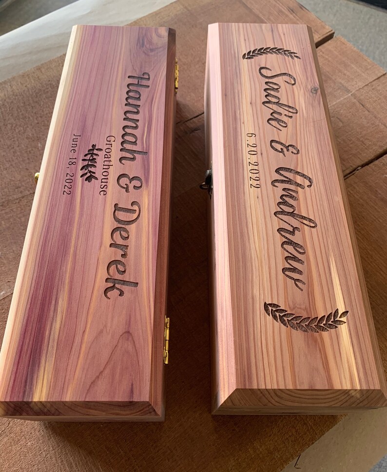 Engraved Cedar Wine Box With Lock or Latch Hand Rubbed - Etsy