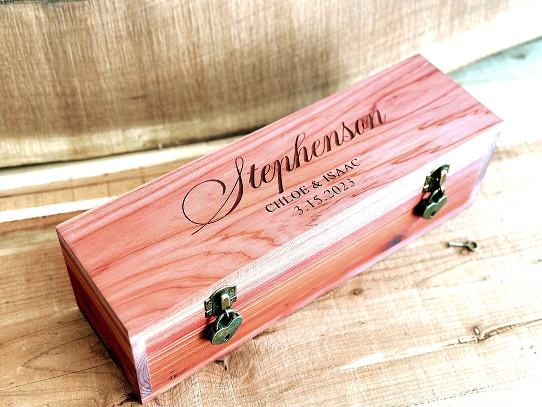 Engraved Cedar Wine Box With Lock or Latch, Hand Rubbed Finish ...