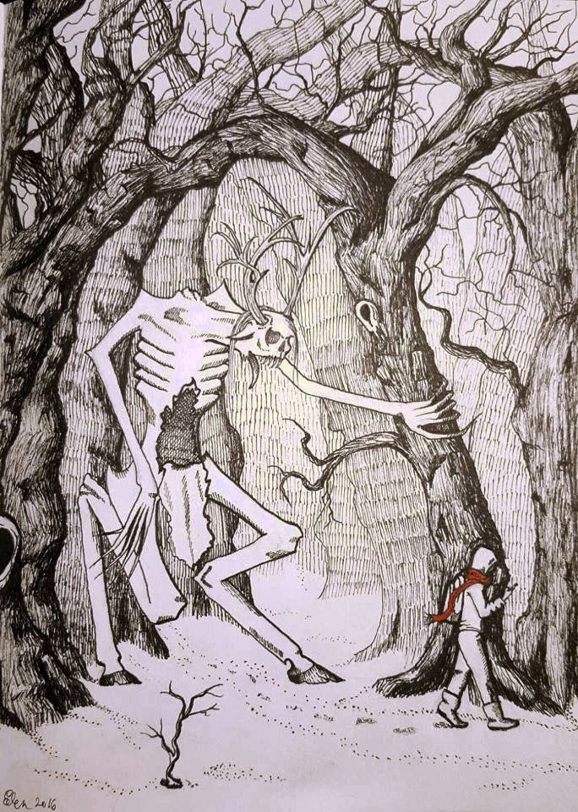 Modern Monster Pen & Ink Art Print | Creepy Cryptid Paranormal ...