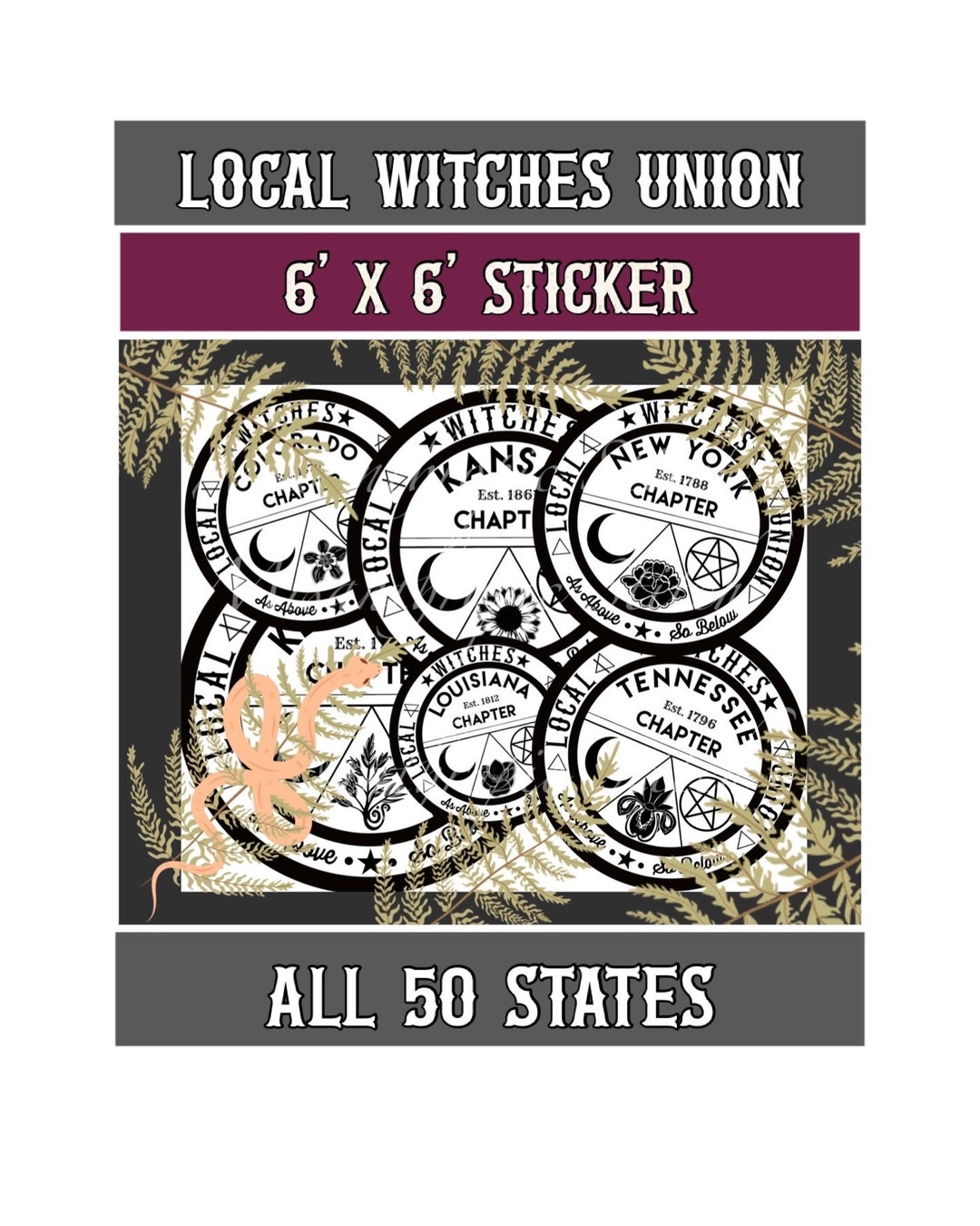 Local Witches Union Sticker - All 50 States - 6’ X 6’ - Etsy