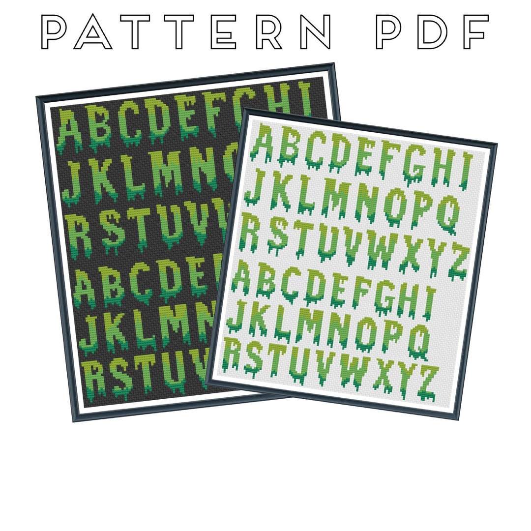 Creepy Green Gradient Alphabet - Cross Stitch Pattern - Etsy