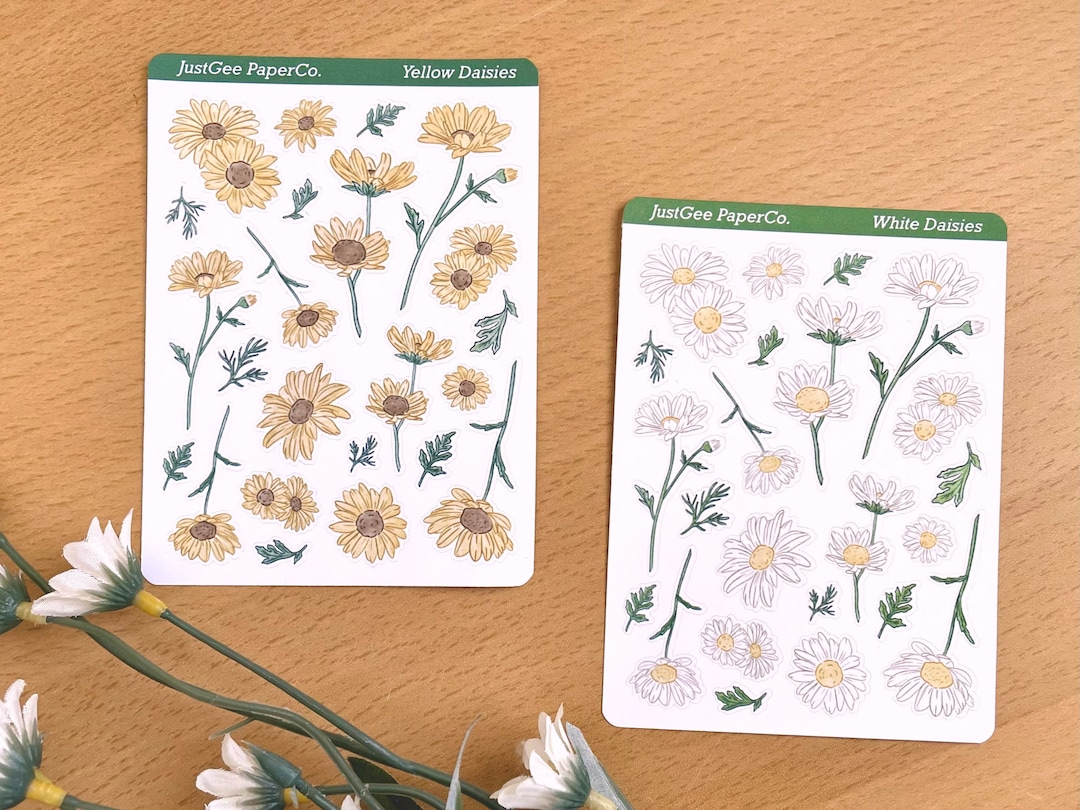Daisy Sticker Sheet / Yellow White Daisies / Spring Summer Flowers ...