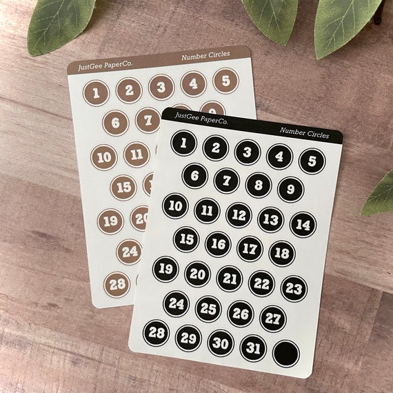 Circle Number Sticker Sheets / 31 Days Stickers / for Planner | Etsy