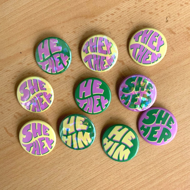 Pronoun Button Semi Glossy or Holographic She/her - Etsy
