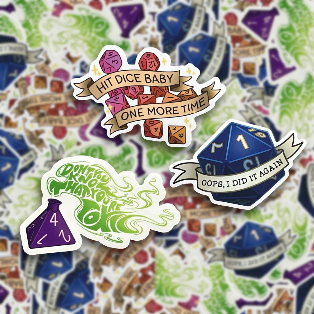 Dice Sticker “oops, I Did It Again”, “hit Dice Baby, One More Time ...