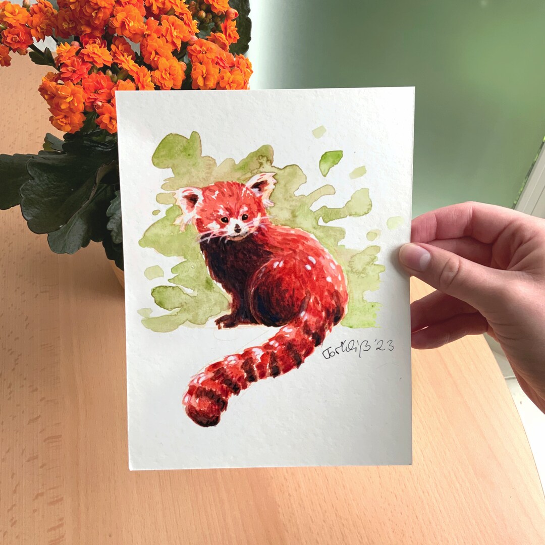 ORIGINAL Painting Red Panda Watercolor and Gouache Illustration - Etsy