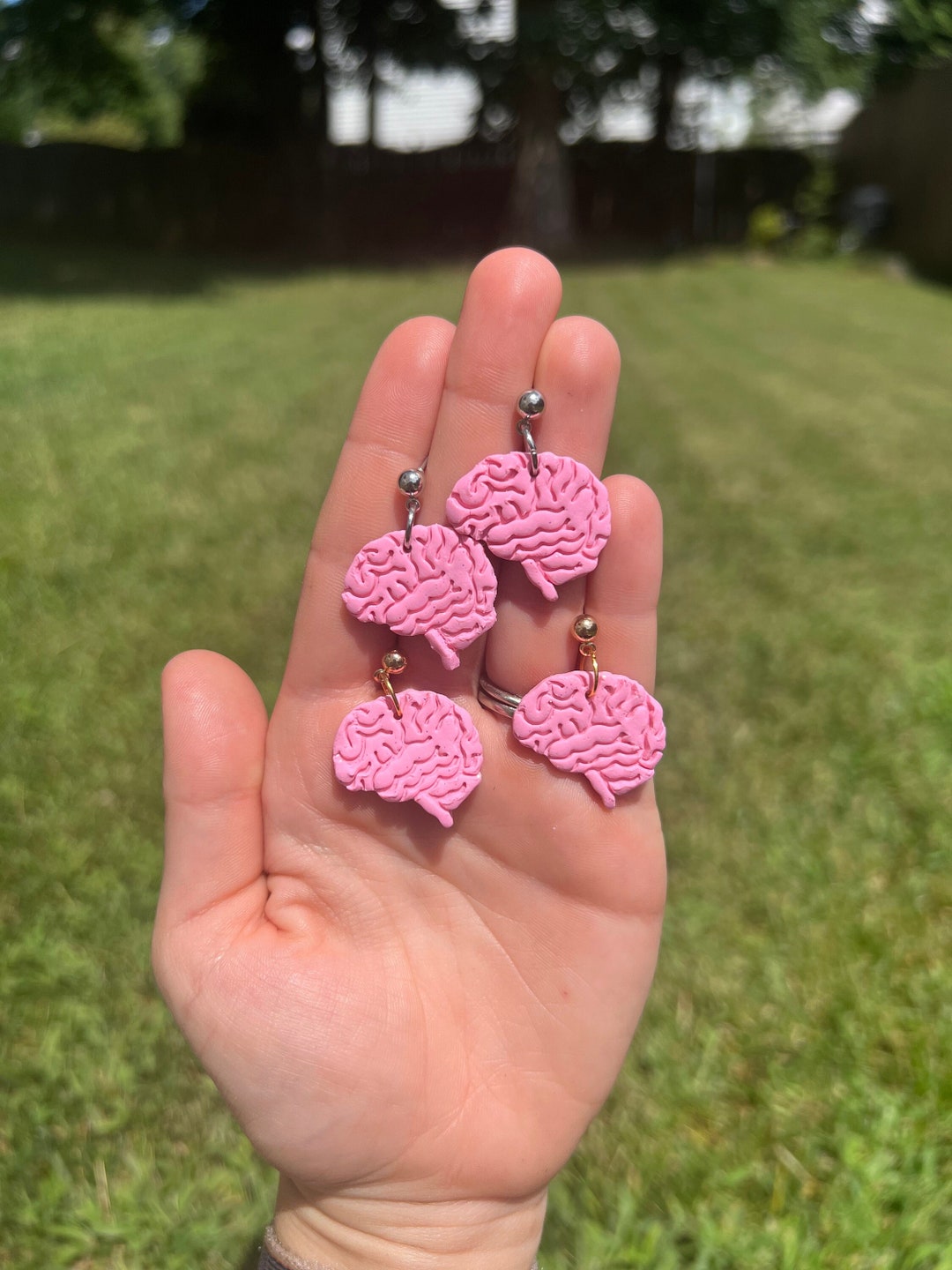 Brain Earrings, Clay Brain, Large Science Earrings, Neuroscience ...