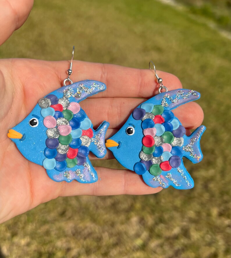 Teacher Fish Earrings Rainbow Sparkly Earrings Childrens - Etsy