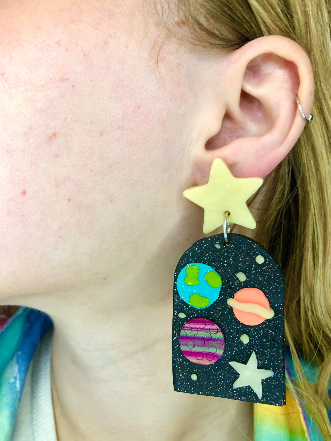 Mrs. Frizzle Earrings/ Space Earrings / Stars / Galaxy / Polymer Clay ...