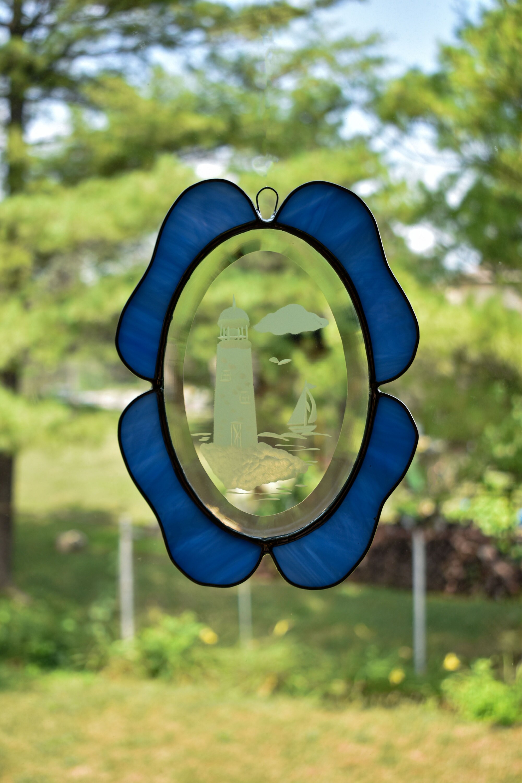Nature Engraved Bevel Oval Suncatchers With Stained Glass Border - Etsy