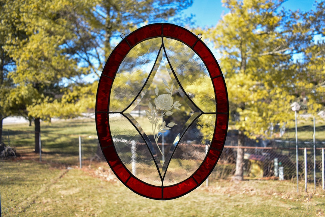 Rose Engraved Oval With Red Border - Etsy