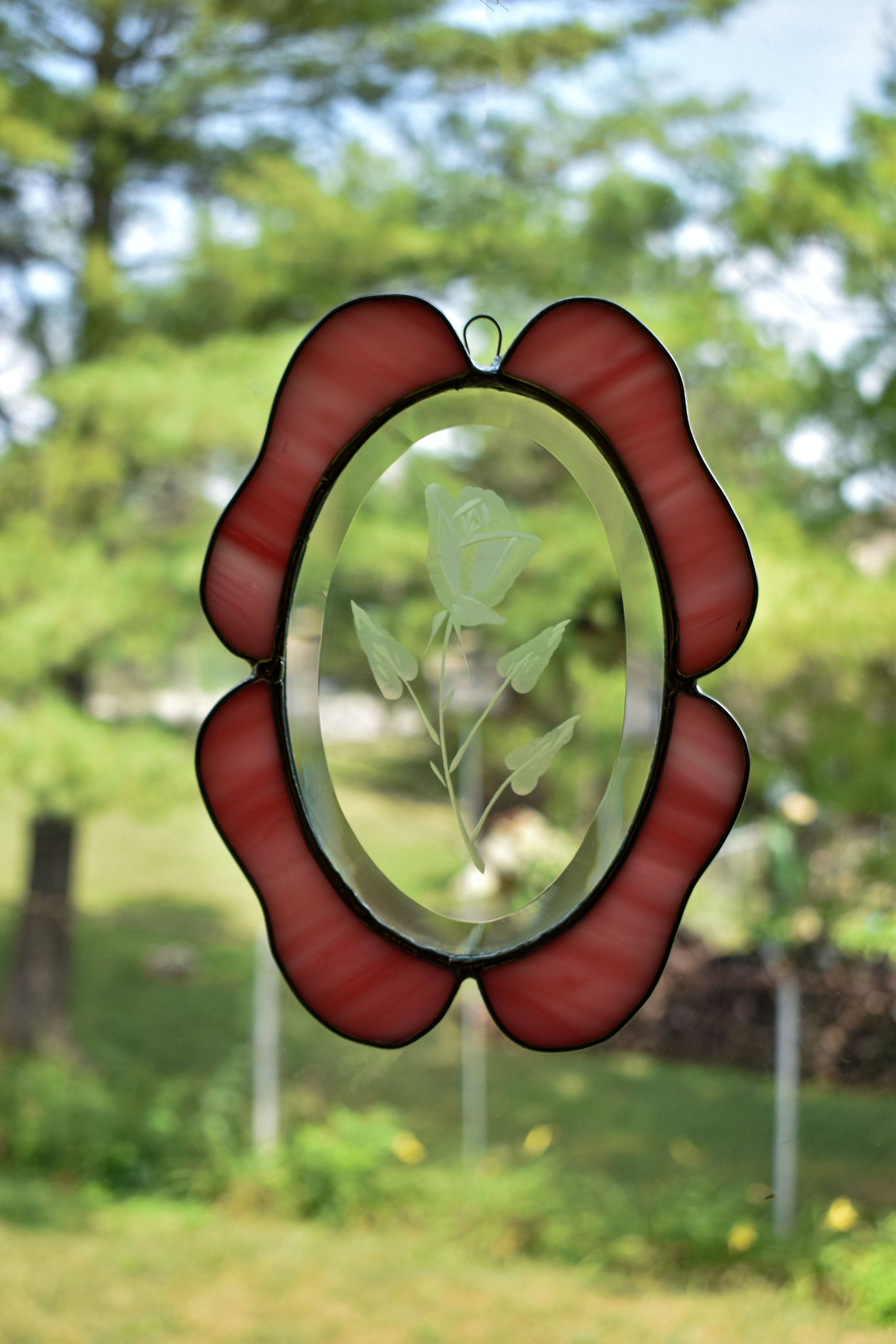 Nature Engraved Bevel Oval Suncatchers With Stained Glass Border - Etsy