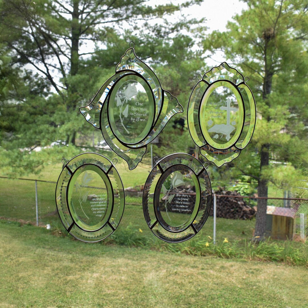 Verse Engraved in Beveled Oval Suncatcher With Stained Glass Border - Etsy