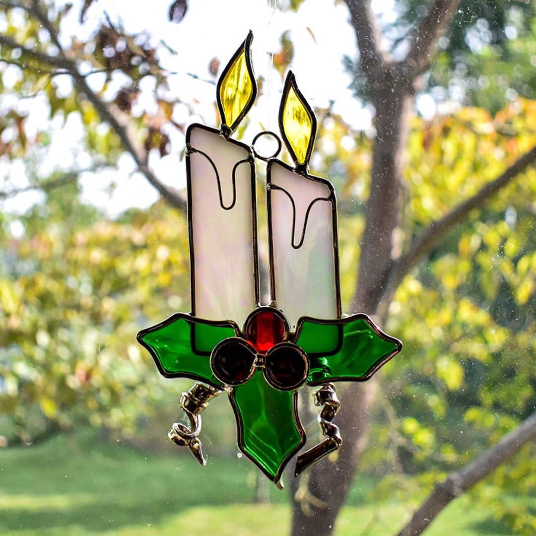 Christmas Holly Candles Suncatcher / Nightlight / Ornament - Etsy