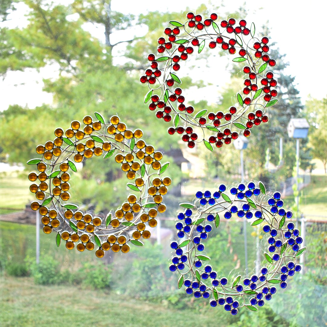 Stained Glass Berry Wreath: Ruby, Cobalt, Amber, 12 Inch - Etsy