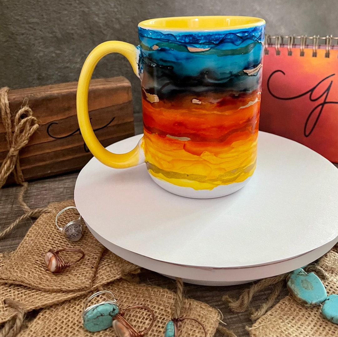 Hand Painted Alcohol Ink Mug Coffee or Tea One of a Kind Ceramic 15 Oz ...