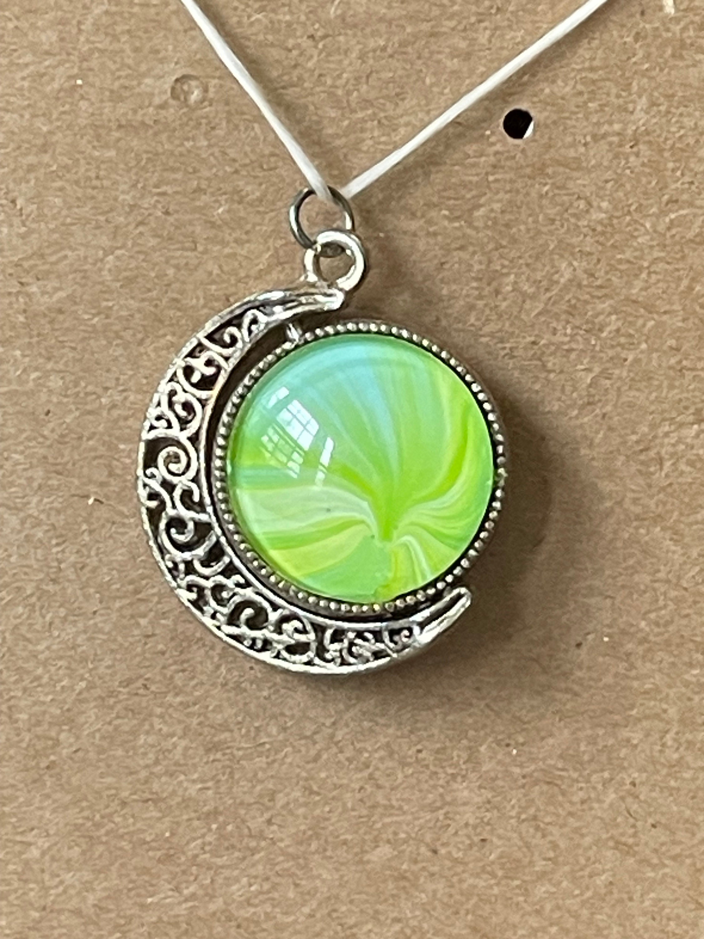 REVERSIBLE PENDANT NECKLACE Double Sided Acrylic Painted art Liquid ...