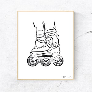Rollerblade Line Art, Roller Blades Art Print, Roller Bladder Line ...
