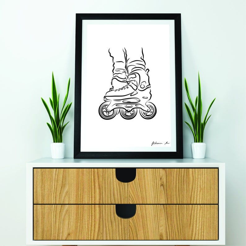 Rollerblade Line Art, Roller Blades Art Print, Roller Bladder Line ...