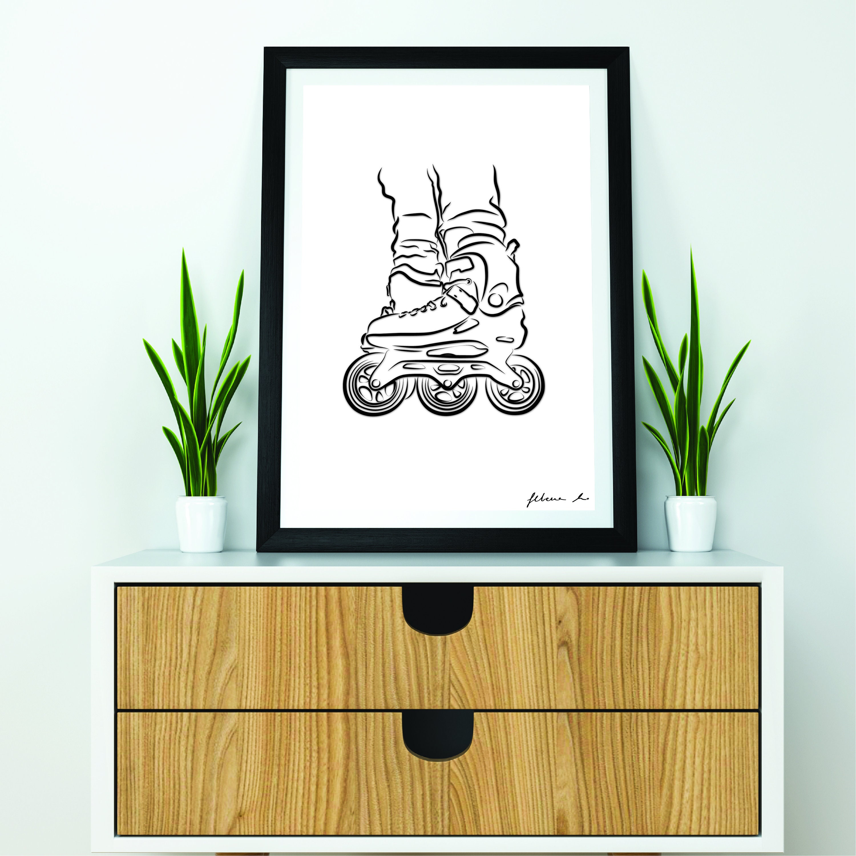 Rollerblade Line Art, Roller Blades Art Print, Roller Bladder Line ...