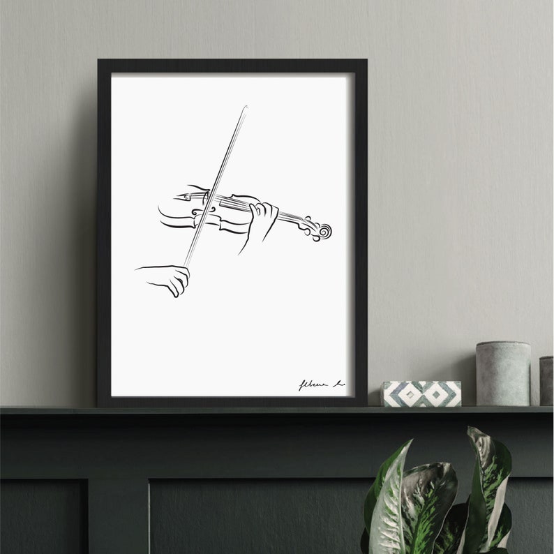 Violin Line Art Drawing Violinist Wall Print Playing Violin - Etsy