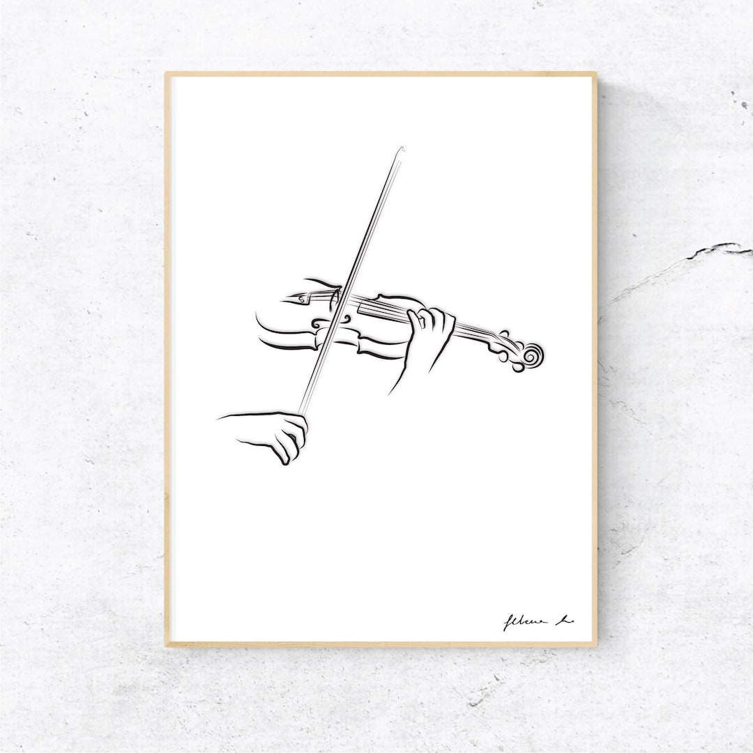 Violin Line Art Drawing Violinist Wall Print Playing Violin - Etsy