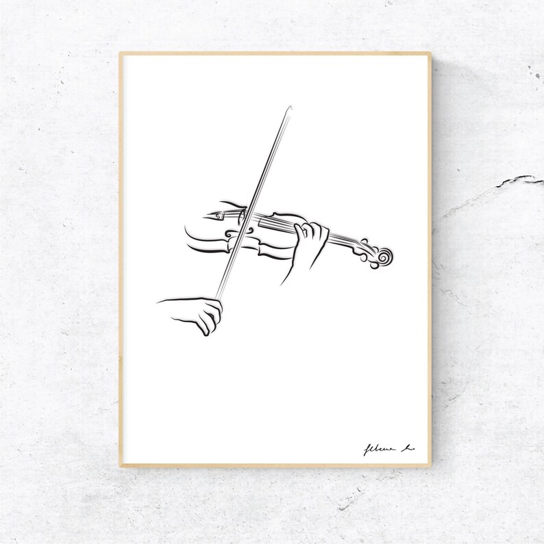 Violin Line Art Drawing Violinist Wall Print Playing Violin - Etsy