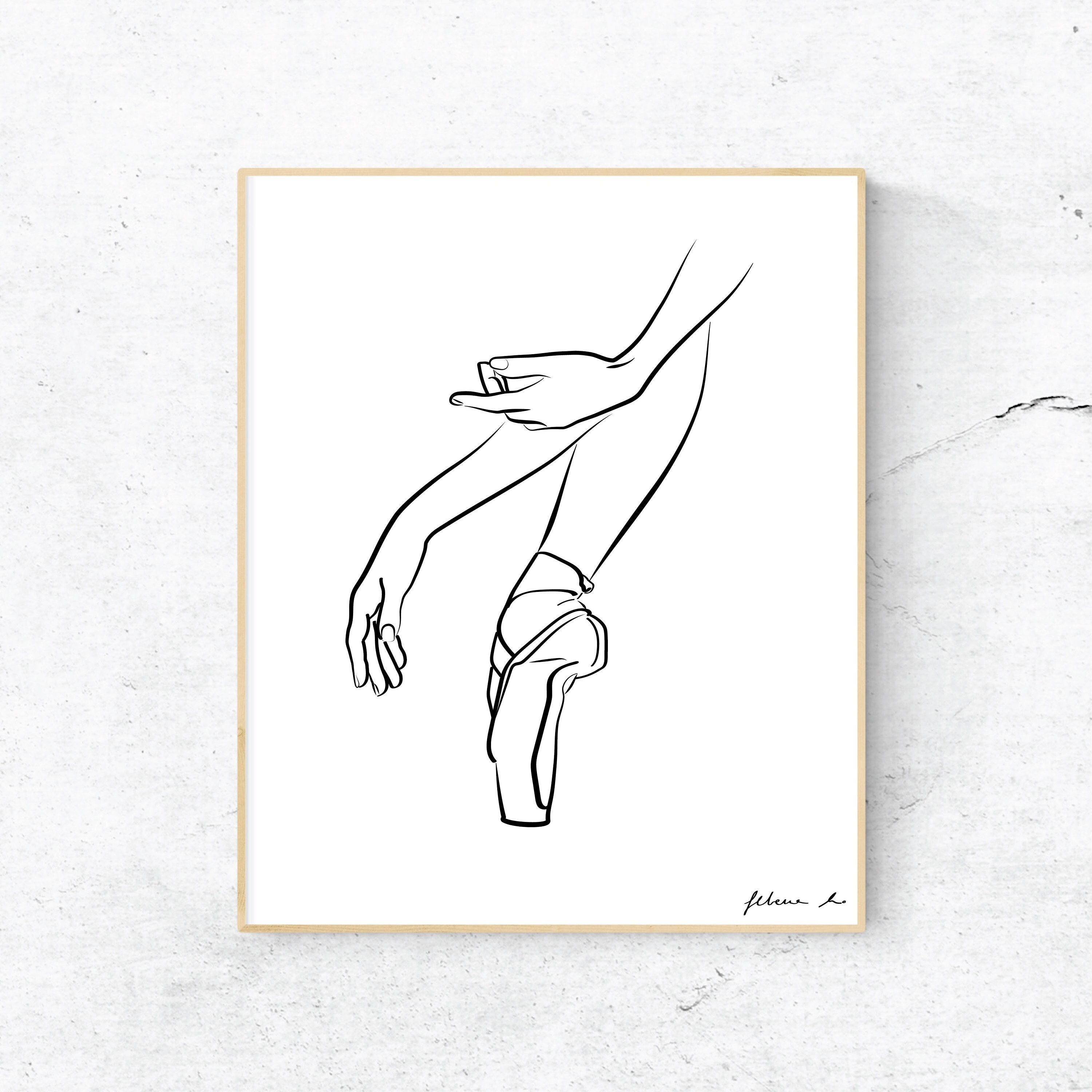Ballet Dancer Drawing, Ballerina Line Art Drawing, Ballerina Gift ...