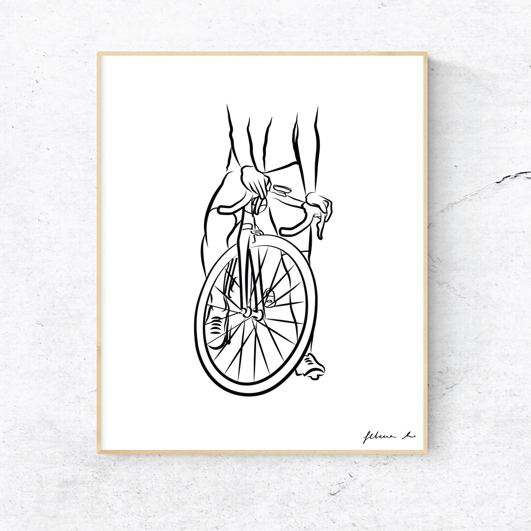 Bicycle Line Art, Cyclist Printable Gift, Minimal Bike Wall Print ...
