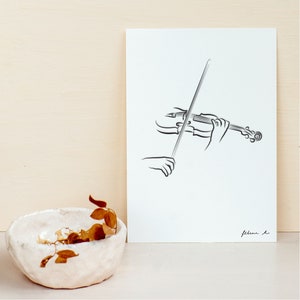 Violin Line Art Drawing, Violinist Wall Print, Playing Violin Print ...