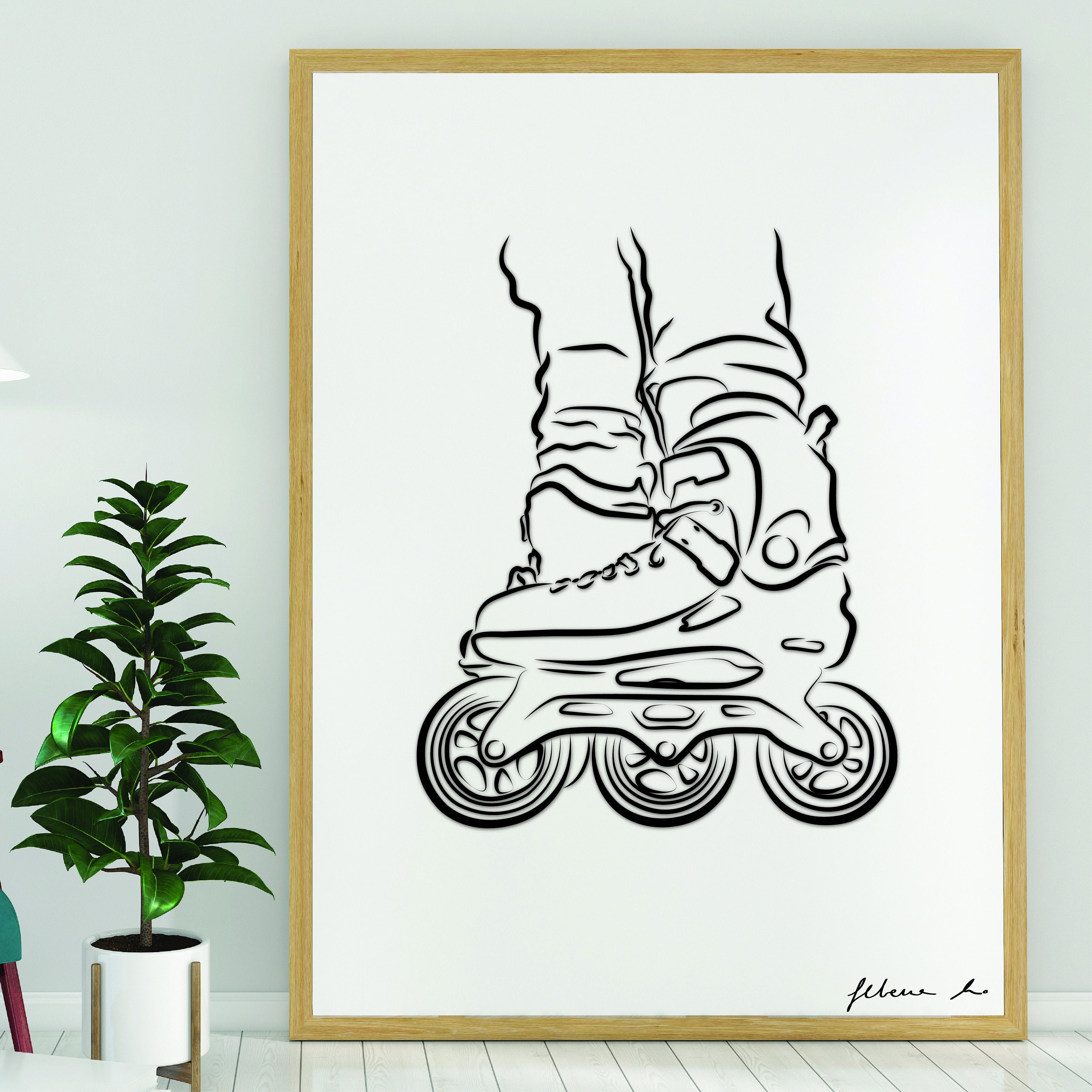 Rollerblade Line Art, Roller Blades Art Print, Roller Bladder Line ...