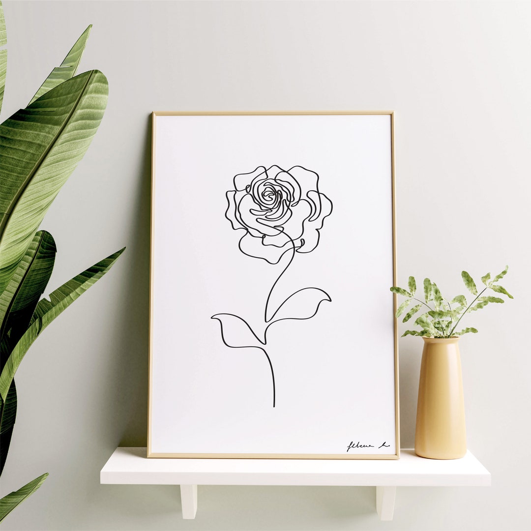 Rose Line Art Flourish Minimal Art Flower DIGITAL ART Print - Etsy