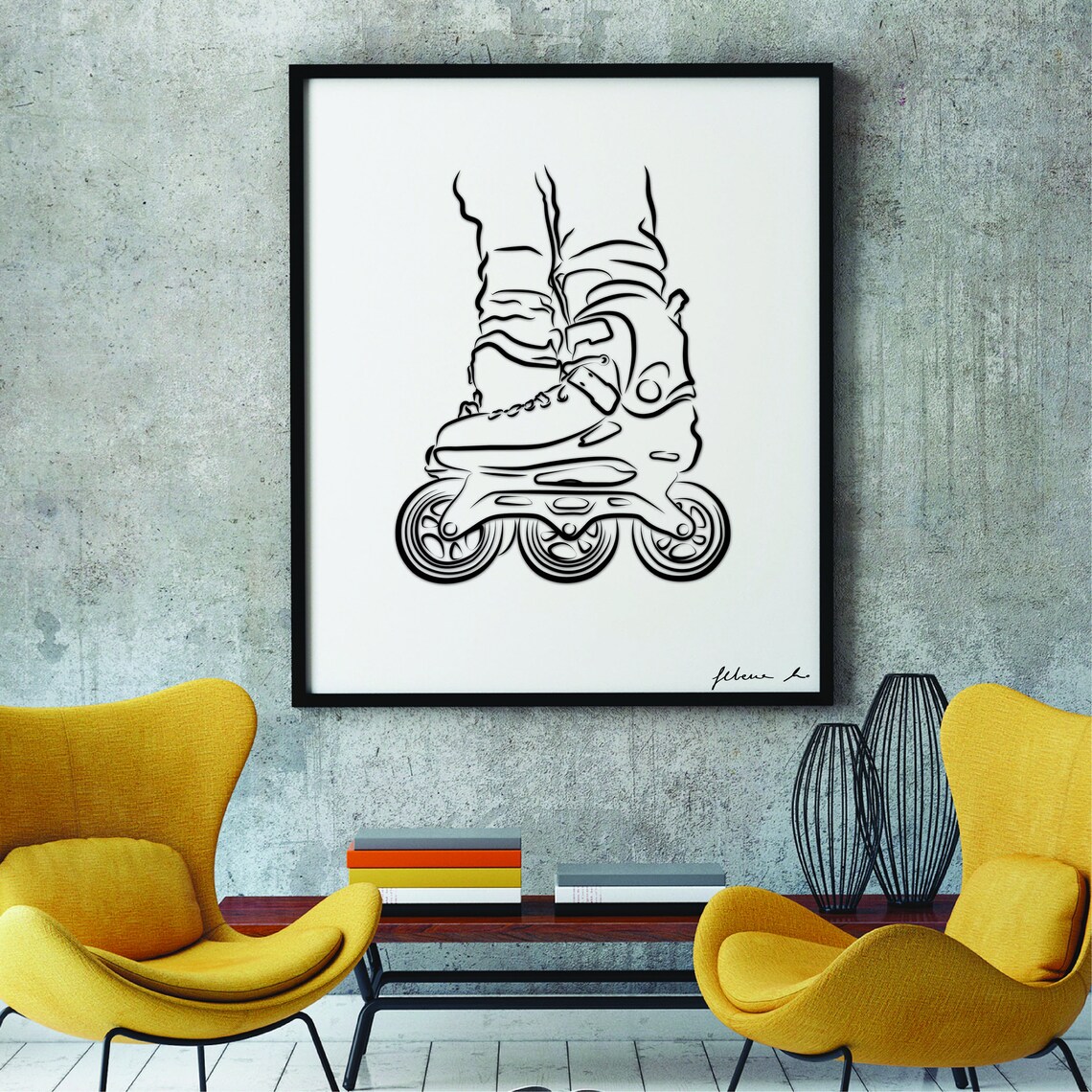 Rollerblade Line Art, Roller Blades Art Print, Roller Bladder Line ...