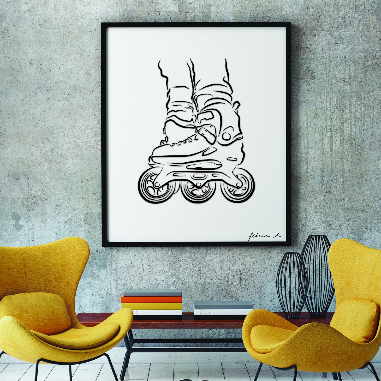 Rollerblade Line Art, Roller Blades Art Print, Roller Bladder Line ...