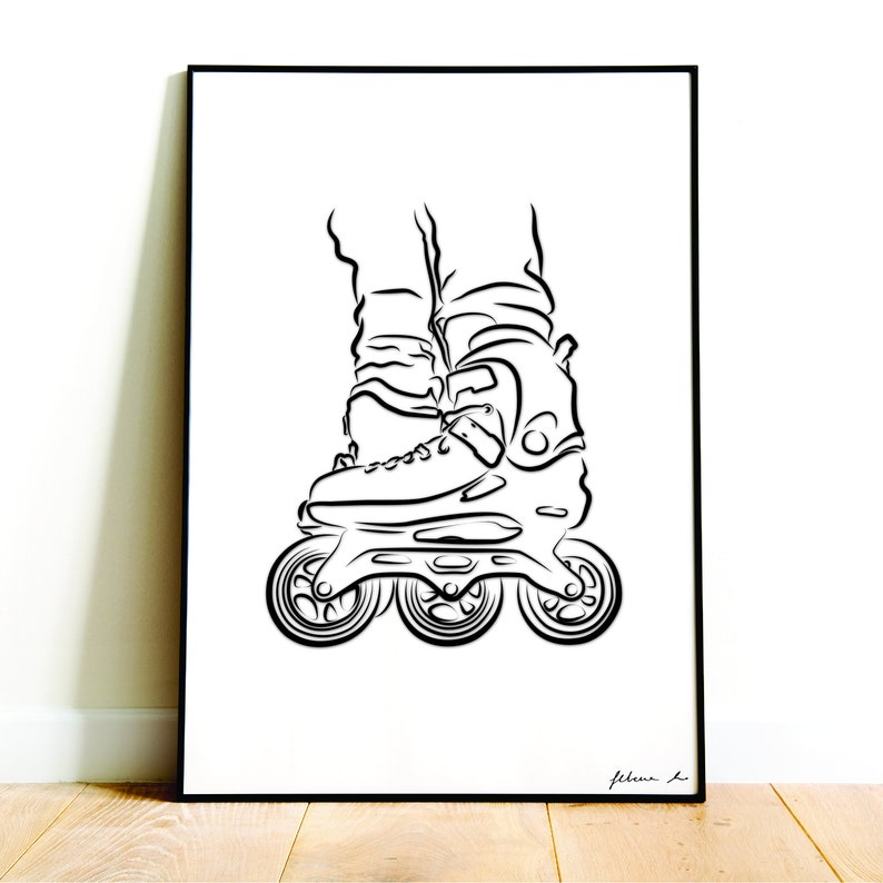Rollerblade Line Art, Roller Blades Art Print, Roller Bladder Line ...