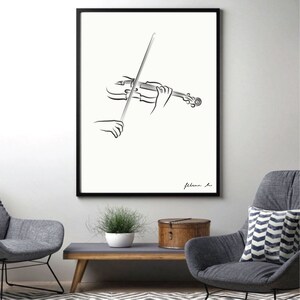 Violin Line Art Drawing, Violinist Wall Print, Playing Violin Print ...