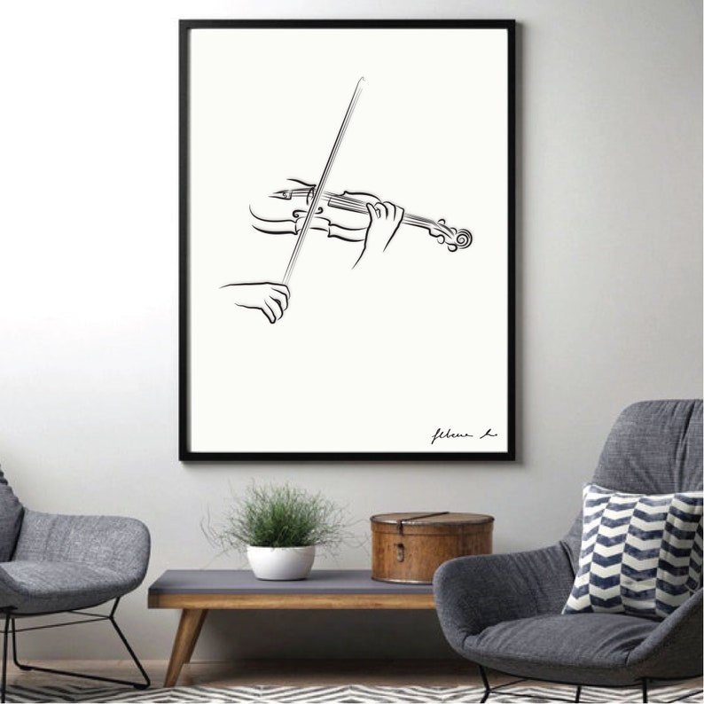 Violin Line Art Drawing Violinist Wall Print Playing Violin - Etsy