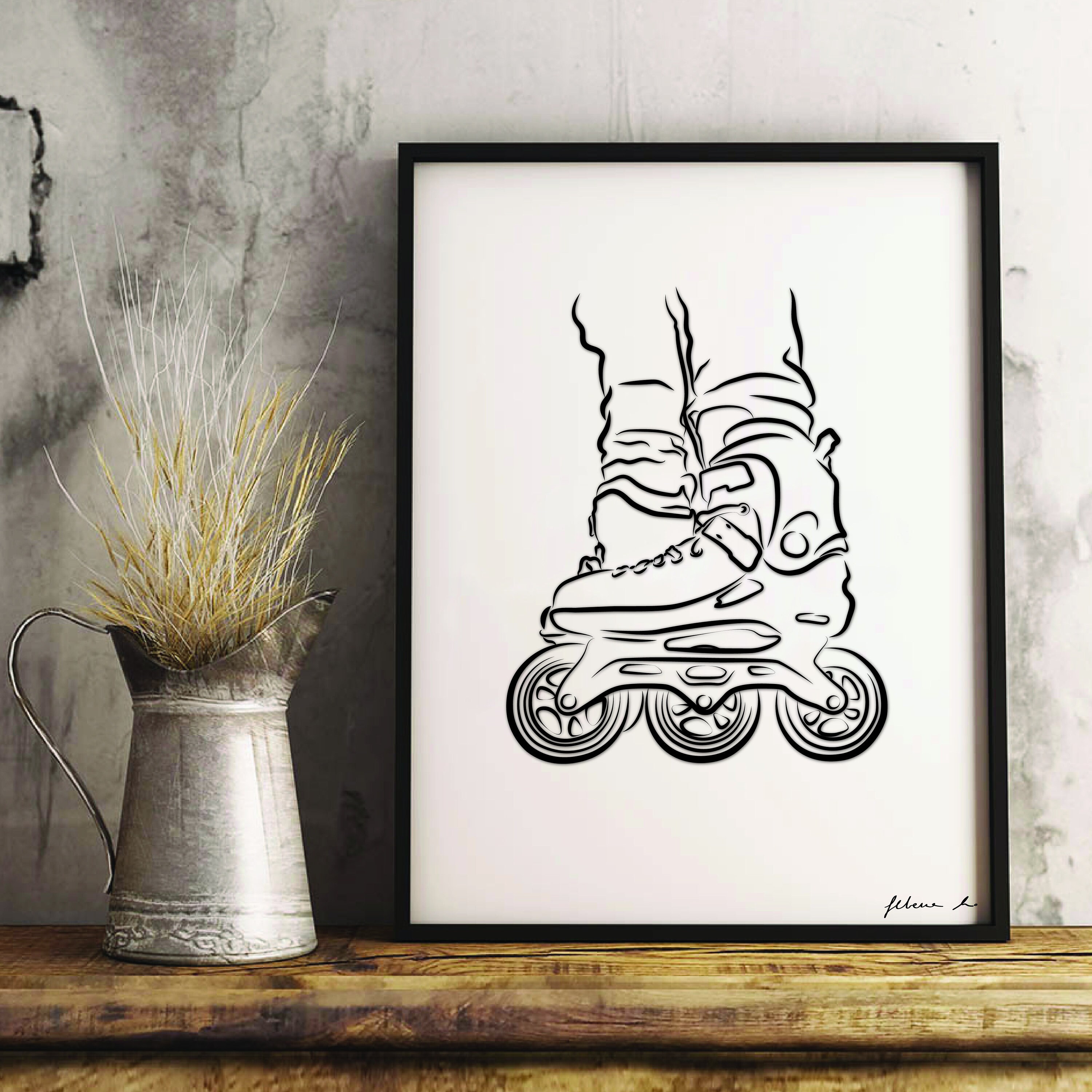 Rollerblade Line Art, Roller Blades Art Print, Roller Bladder Line ...