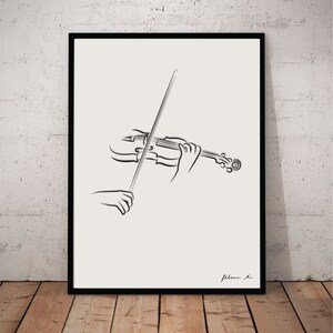 Violin Line Art Drawing, Violinist Wall Print, Playing Violin Print ...