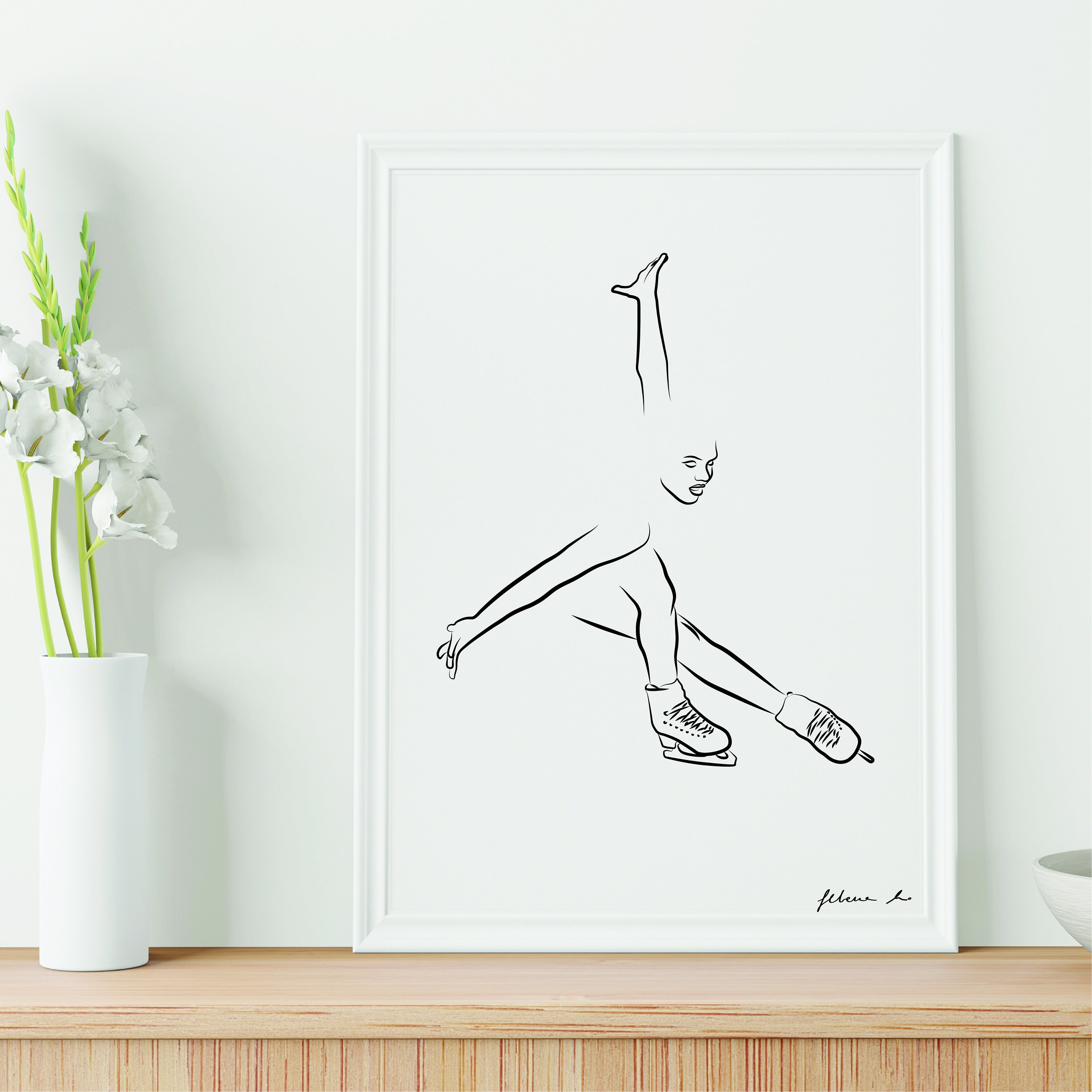 Figure Skater Line Art Sexy Woman Figure Line Drawing Ice - Etsy