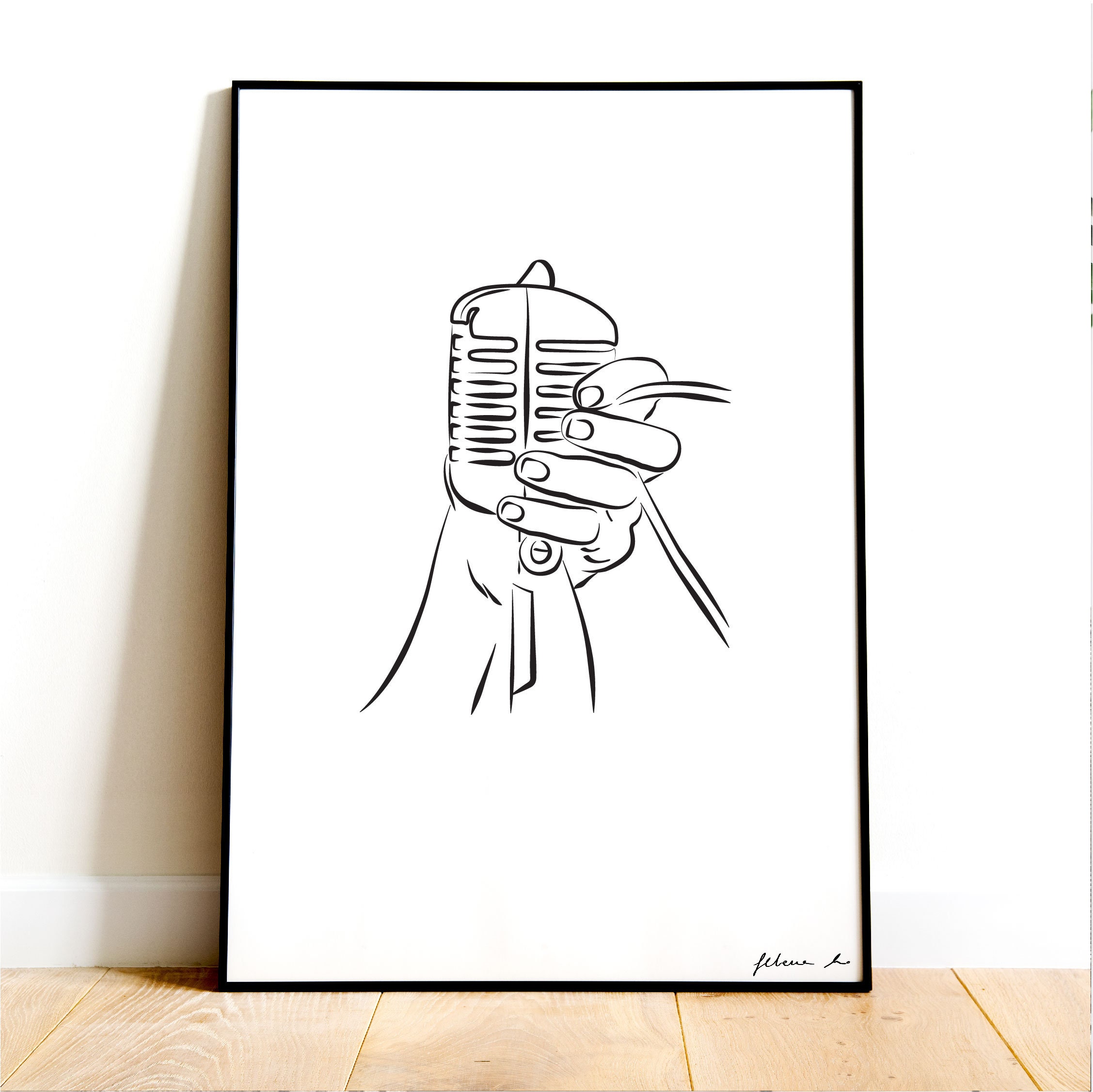 Microphone Line Art, Minimalist Music Poster, Microphone Art Print ...