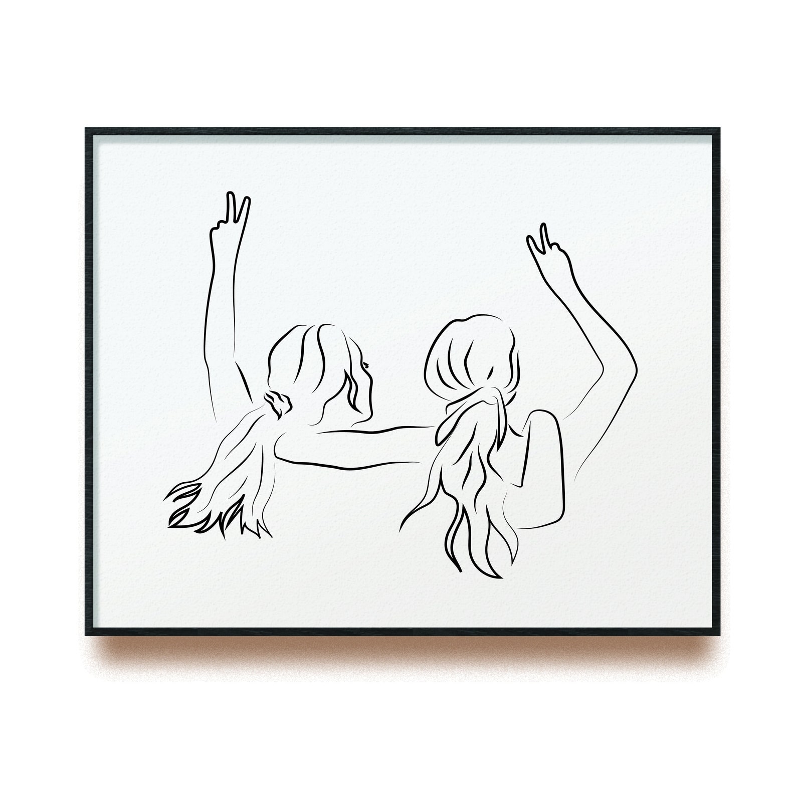 Best Friends Hug Girl Line Art Friendship Drawing Gift for | Etsy