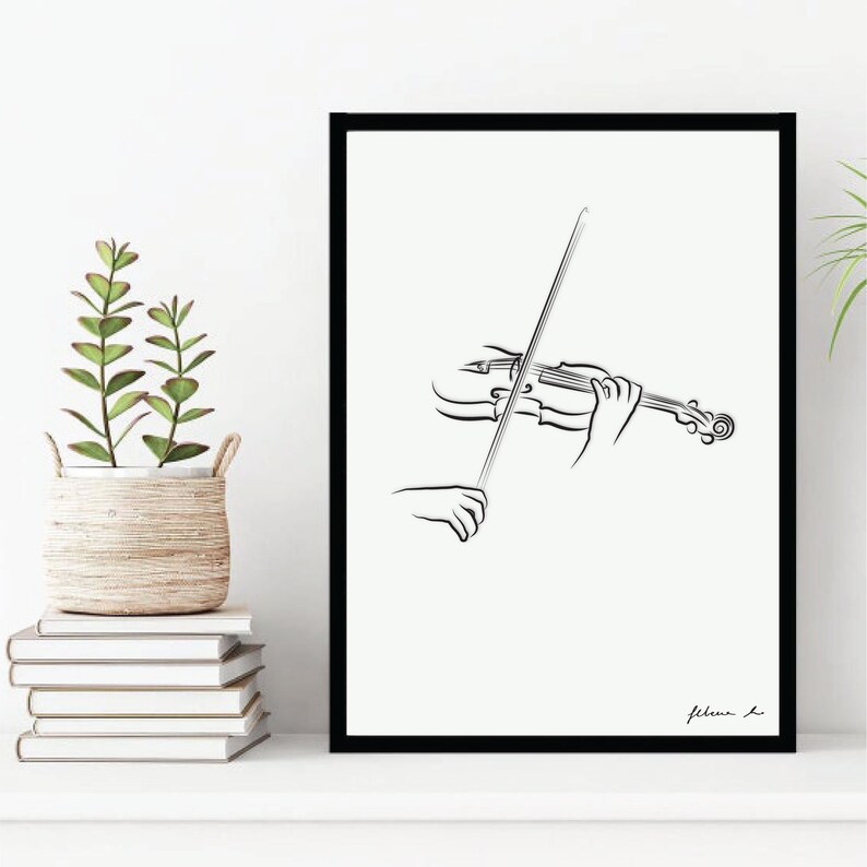 Violin Line Art Drawing Violinist Wall Print Playing Violin - Etsy
