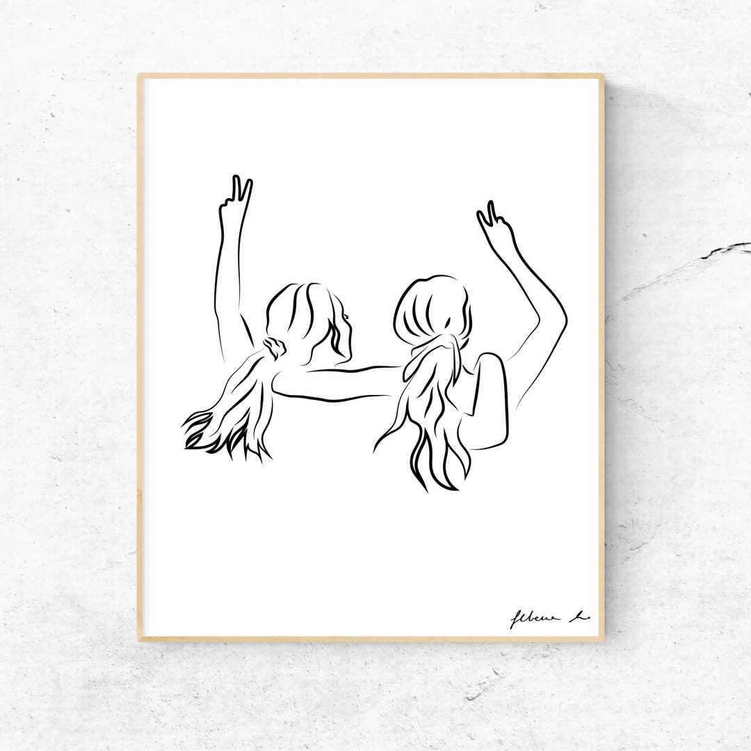 Two Girl Best Friends Drawing